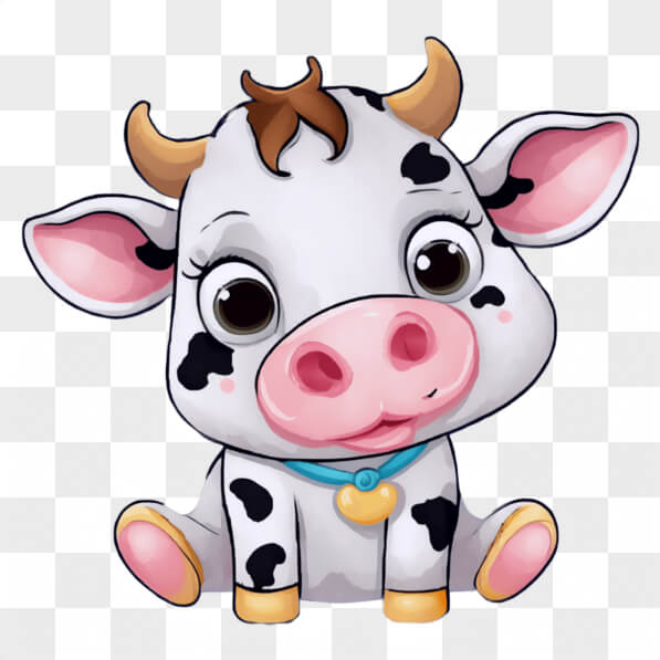 Download Cartoon Cow with Pink Collar Sitting Down Cartoons Online ...