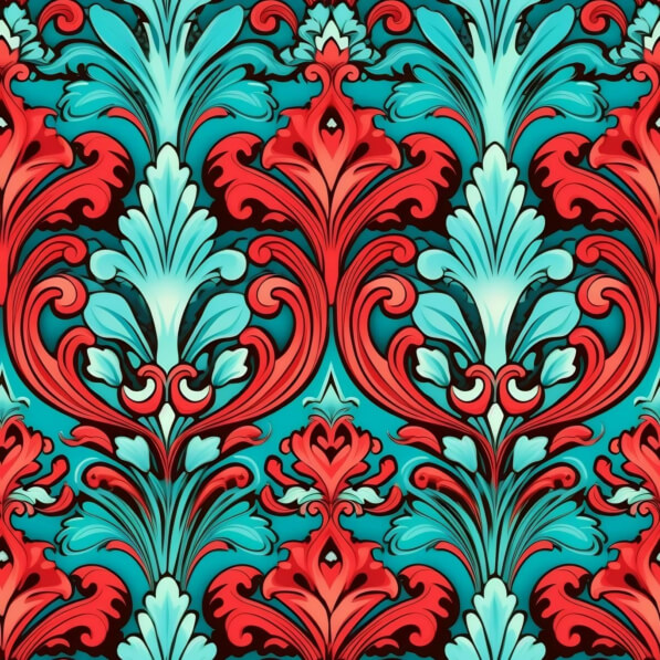 Download Seamless Floral Damask Pattern in Red, Blue, and Green on Teal ...