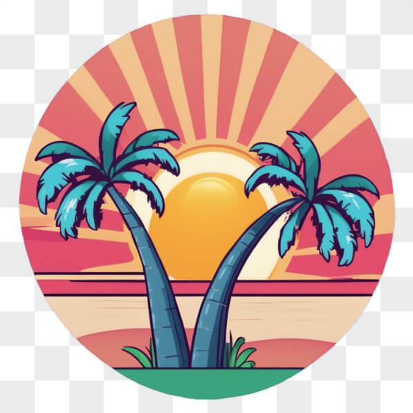 Download Circular Palm Trees with Sunset in Tropical Landscape Cartoons ...