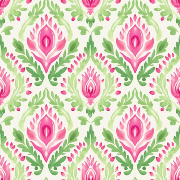 Download Pink And Green Damask Wallpaper With Floral Patterns Patterns