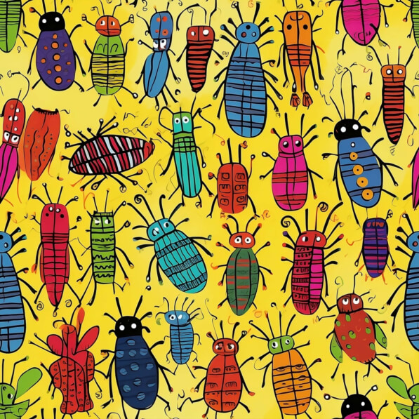 Download Colorful Bugs on Yellow Background Pattern Patterns Online - Creative Fabrica