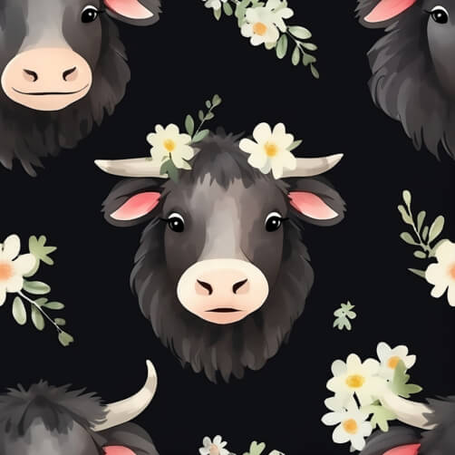 Download Seamless Cow Pattern with Orange Flowers and Leaves Patterns ...