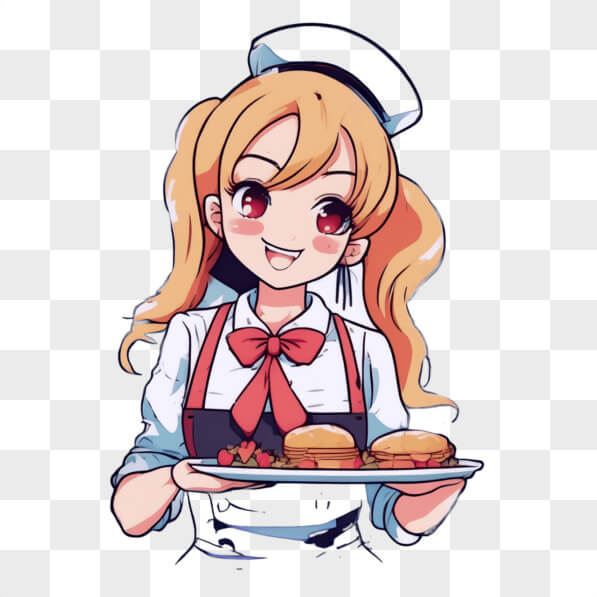 Download Anime-inspired girl serving burgers and fries Cartoons Online ...