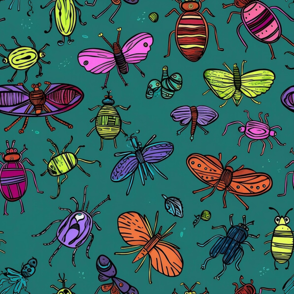 Download Colorful Animated Insects on Teal Background Patterns Online ...