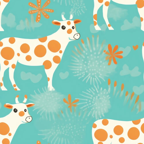 Download Seamless Cow Pattern with Orange Flowers and Leaves Patterns ...