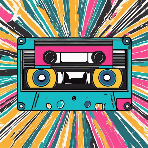 Download Retro Cassette Tape with Colorful Bursts Background ...