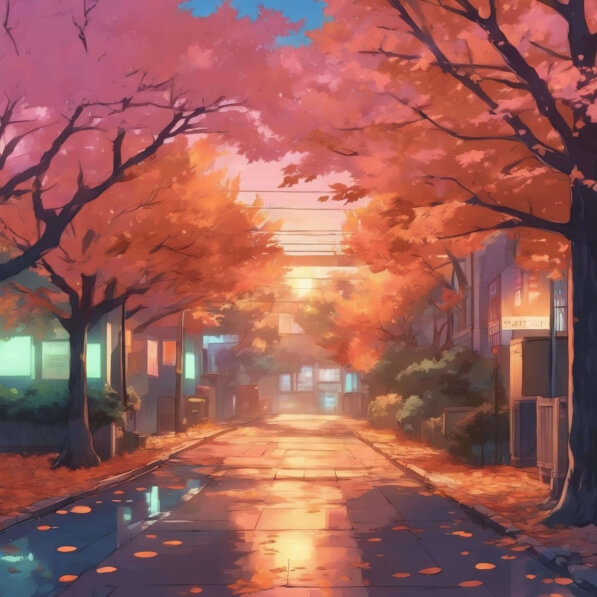 Download Autumn Street with Trees Anime Illustration Backgrounds Online ...