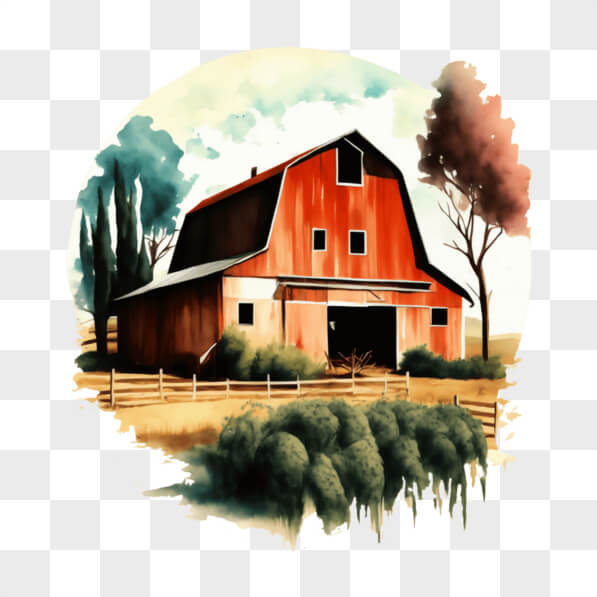Download Rustic Red Barn in Open Field with Surrounding Trees PNGs ...