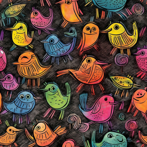 Download Colorful Hand-Drawn Bird Pattern for Wall Art and Decor ...