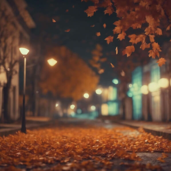 Download City Street at Night with Autumn Leaves Backgrounds Online ...