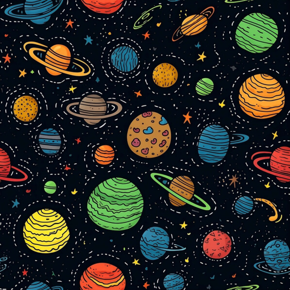 Download Colorful Planets and Stars Seamless Pattern on Black ...