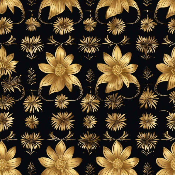 Download Seamless Gold Flower Pattern on Black Background Backgrounds ...