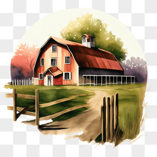 Download Rustic Red Barn in Idyllic Farmland PNGs Online - Creative Fabrica