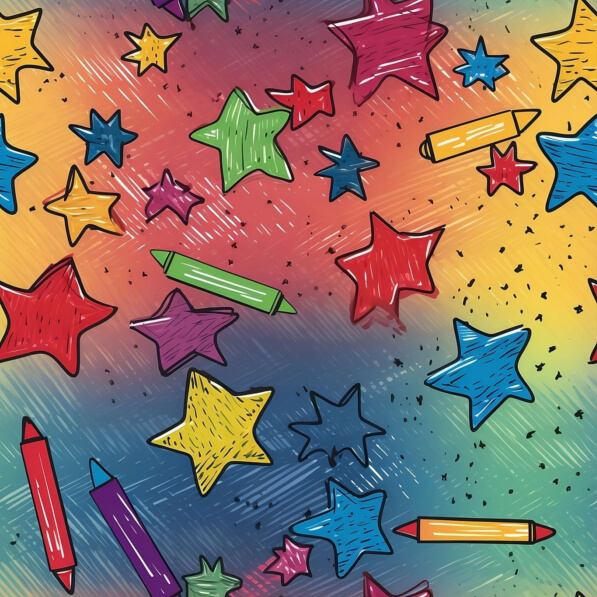Download Colorful Drawing of Stars, Crayons, and Colored Pencils ...