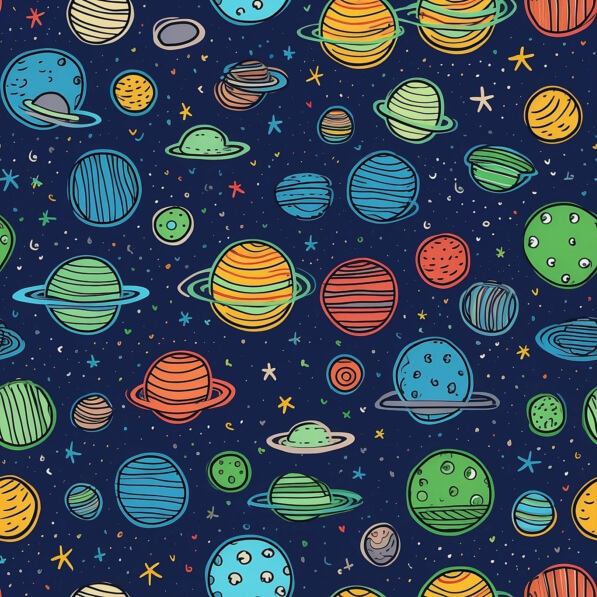 Download Colorful Planets and Stars Seamless Pattern on Dark Blue ...