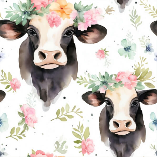 Download Watercolor Paintings of Two Cows with Floral Crowns Patterns ...
