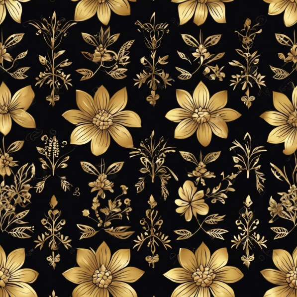 Download Elegant Gold Flower Pattern on Black Background Backgrounds ...