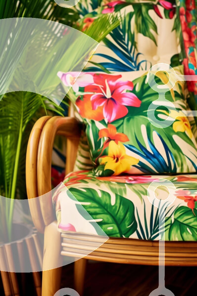 Vibrant Tropical Chair and Potted Plant stock photo | Creative Fabrica