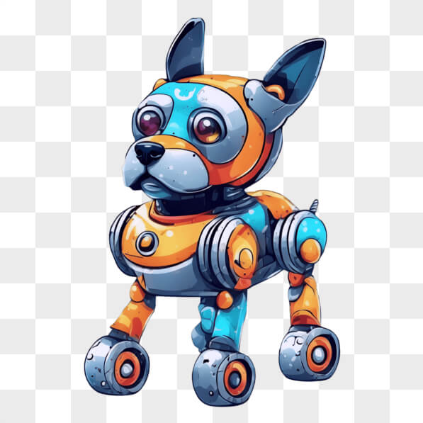 Download Colorful Robot Dog in Vibrant Outfit Sitting on Wheels ...