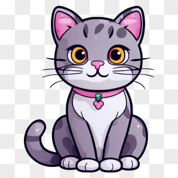 Download Smiling Gray Cat with Pink Collar on Black Background Cartoons ...