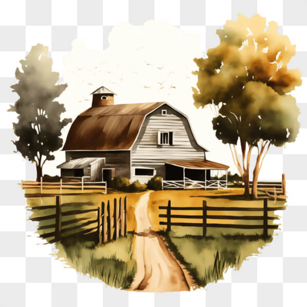 Download Idyllic Farm Scene with Barn, Trees, and Path PNGs Online ...