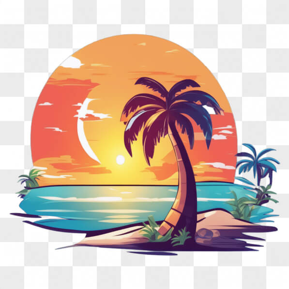 Download Tropical Palm Tree Sunset on the Ocean Cartoons Online ...