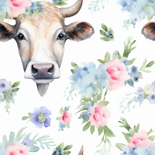 Download Seamless Cow Pattern with Orange Flowers and Leaves Patterns ...