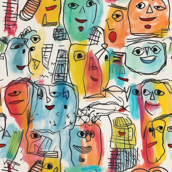 Download Colorful Drawing with Many Faces Patterns Online - Creative ...