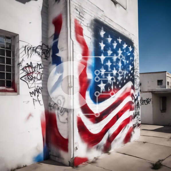 American Flag Mural on Building with Graffiti stock photo | Creative ...