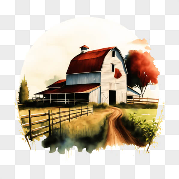 Download Idyllic Farm Scene with Red Barn and Dirt Path PNGs Online ...