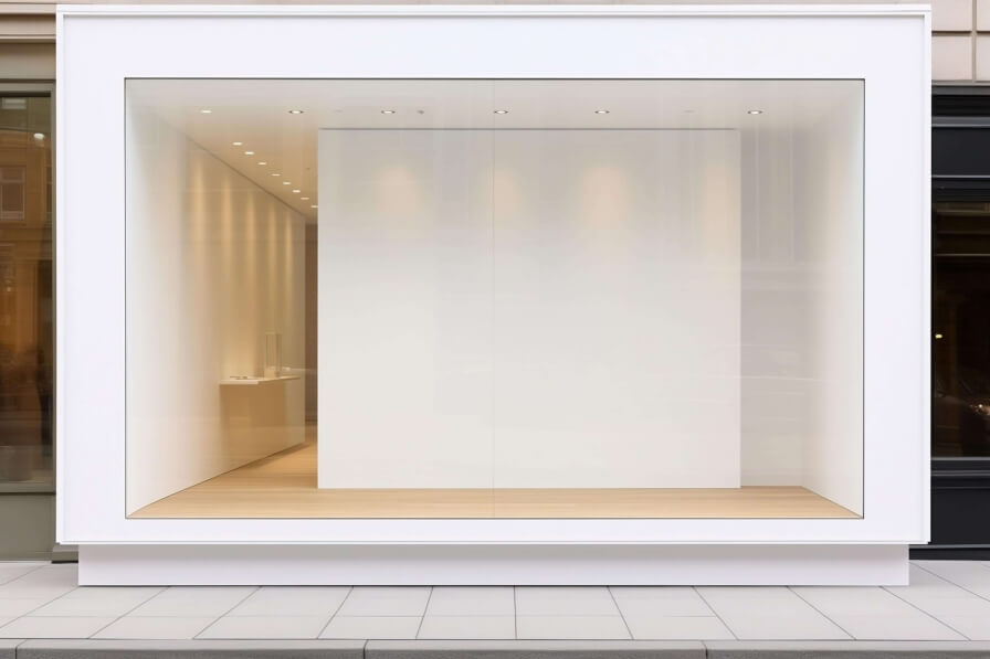 Download White Storefront with Empty Window on Sidewalk Mockups Online ...