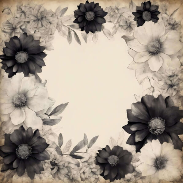 Download Black and White Floral Frame with Roses, Carnations, Daisies ...