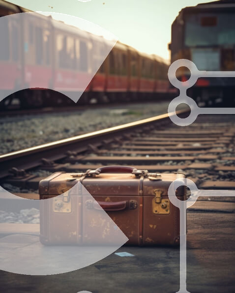 Abandoned suitcase next to train tracks stock photo | Creative Fabrica