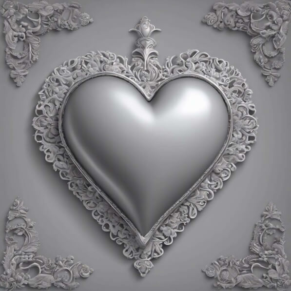 Download Ornate Silver Heart Frame on Gray Background with Decorative ...