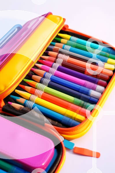Colorful Pencil Case with Varied Colored Pencils stock photo | Creative ...