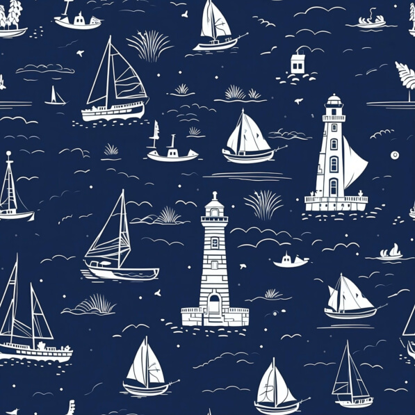 Download Seamless Nautical Pattern with Boats and Lighthouses on Blue ...