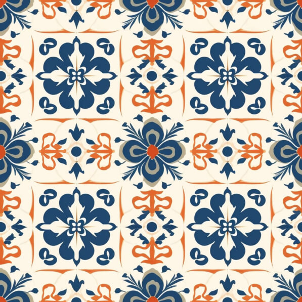 Download Seamless Blue, Orange, and White Floral Tile Pattern Patterns ...