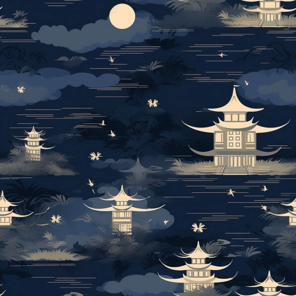 Download Seamless Pattern of Pagodas, Temples, and Buildings in an ...
