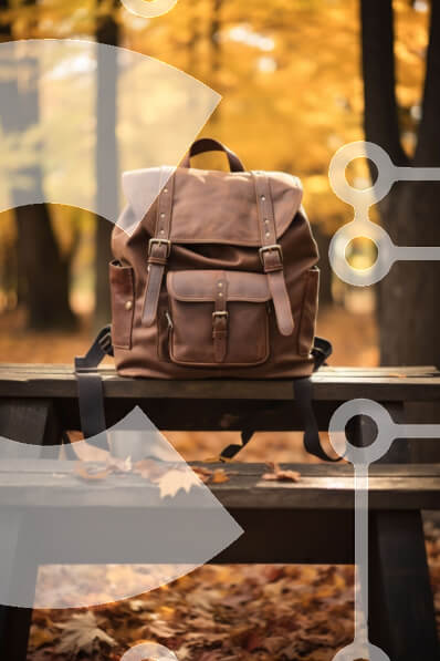 Brown Backpack in Autumn stock photo | Creative Fabrica