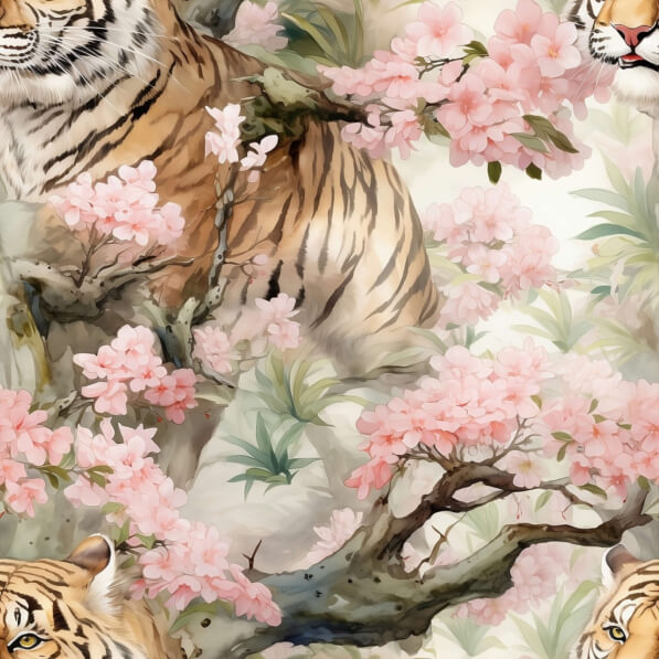 Download Tiger and Pink Blossom Seamless Pattern Patterns Online ...