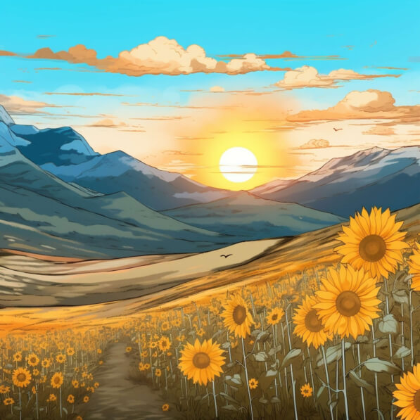 Download Sunflower Field at Sunset with Path and Open Space Backgrounds ...