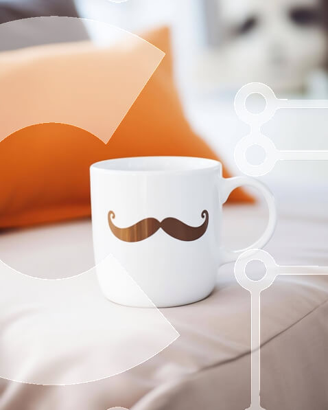 Quirky Mustache Coffee Mug on Orange Bed stock photo | Creative Fabrica