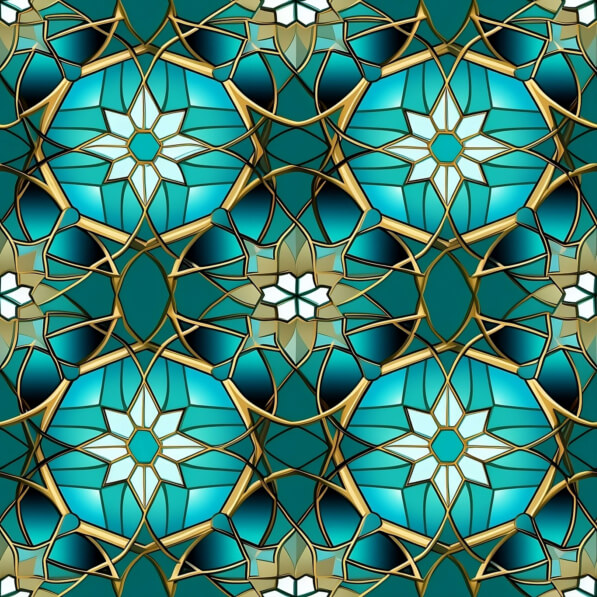 Download Blue and Gold Stained Glass Pattern with Floral Ornaments ...