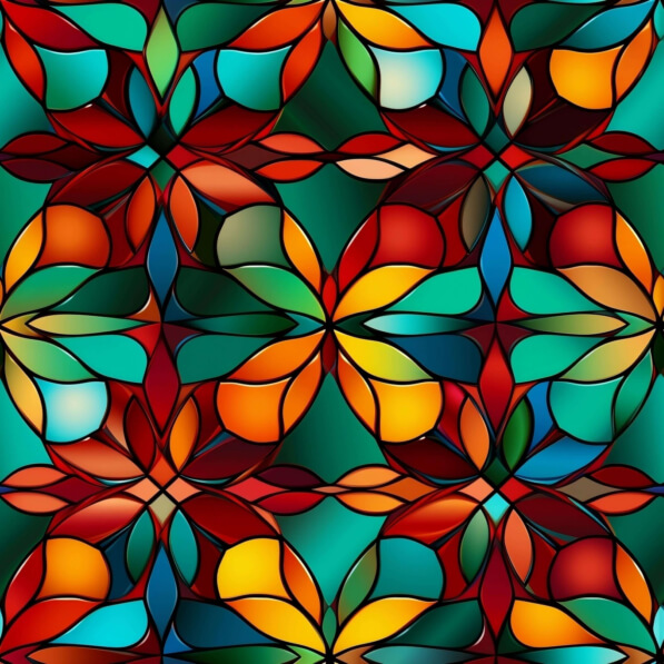 Download Colorful Stained Glass Pattern with Flowers and Leaves ...