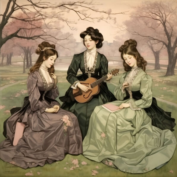 Download Victorian Women in the Park with Guitar Backgrounds Online ...