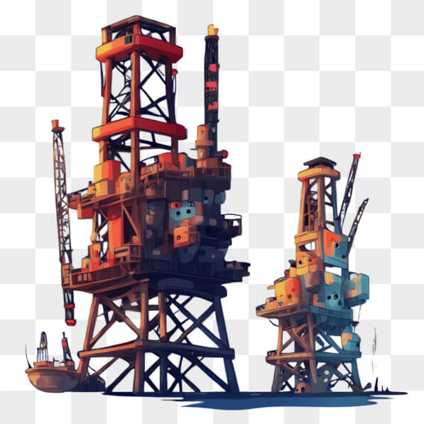 Download Oil Rigs in the Sea with Boats Cartoons Online - Creative Fabrica