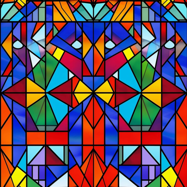 Download Colorful Stained Glass Window with Geometric Shapes and Birds ...