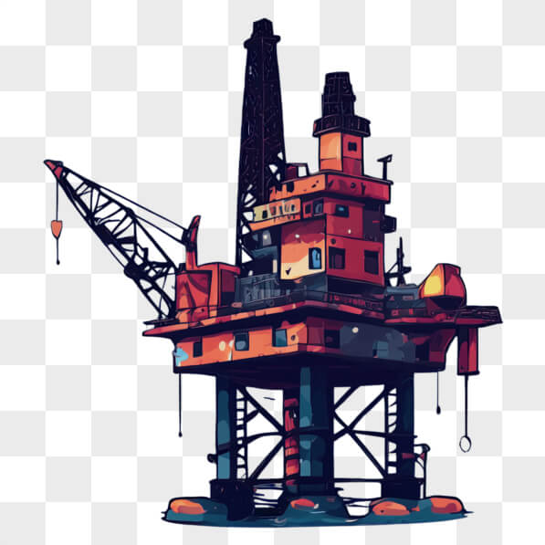 Download Colorful Illustration of Offshore Oil Rig with Fishing Boats ...