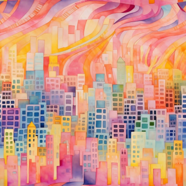 Download Colorful Cityscape Painting with Abstracted Shapes Patterns ...