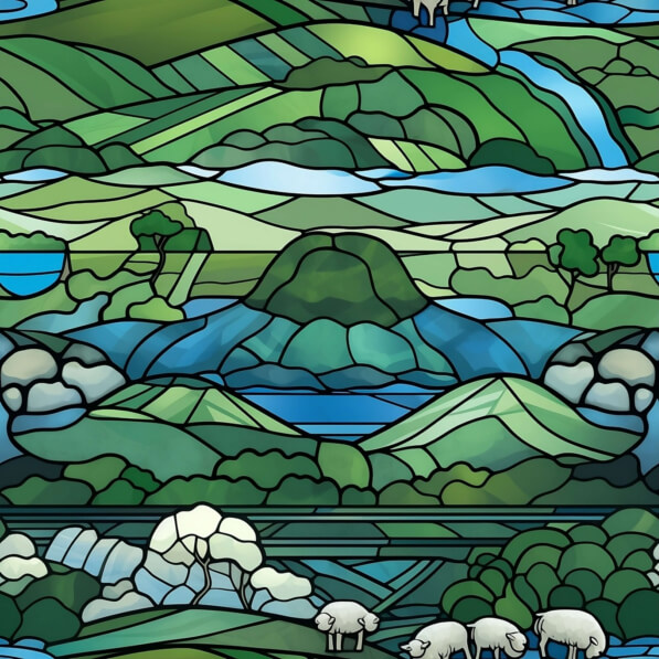 Download Stained Glass Sheep Grazing in the Countryside Patterns Online ...